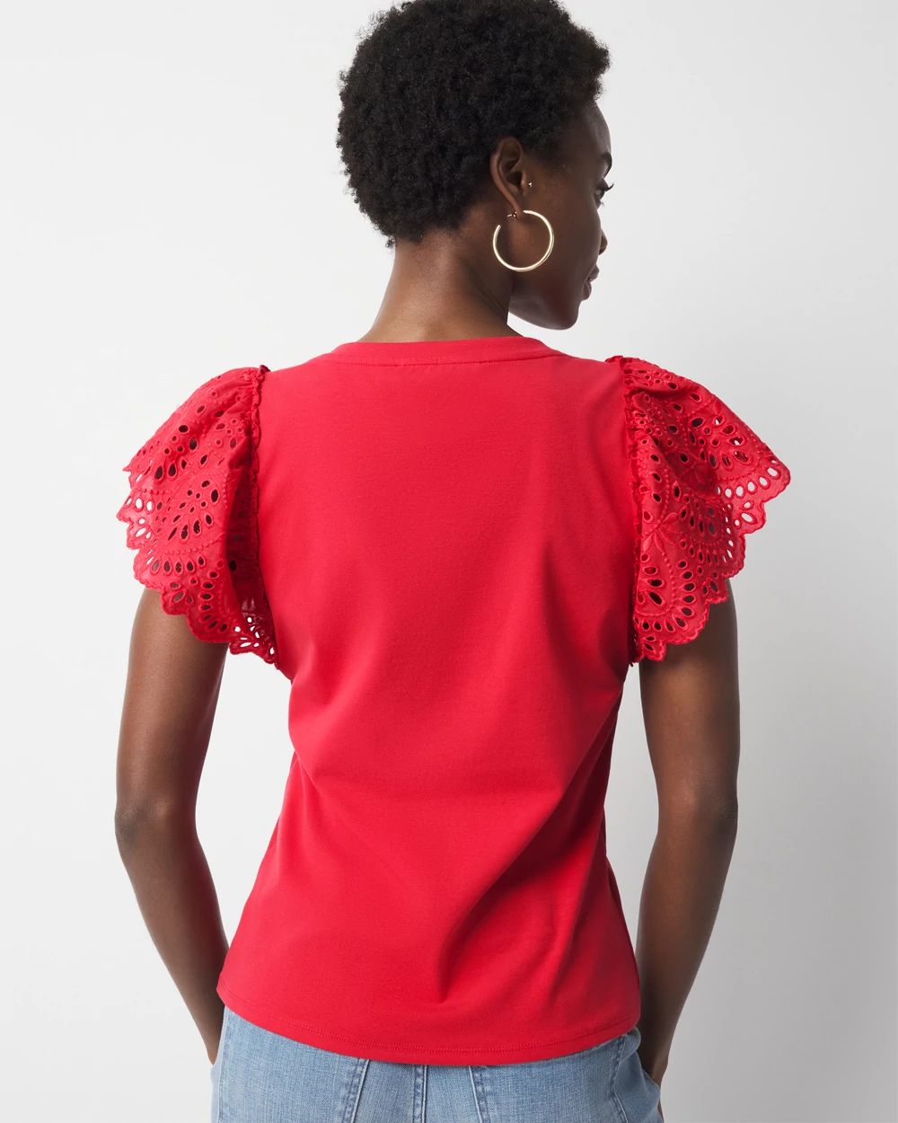 Eyelet Sleeve Crewneck Tee | White House Black Market